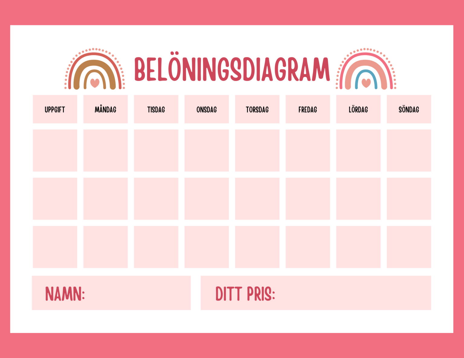 Belöningssystem för barn med mallar